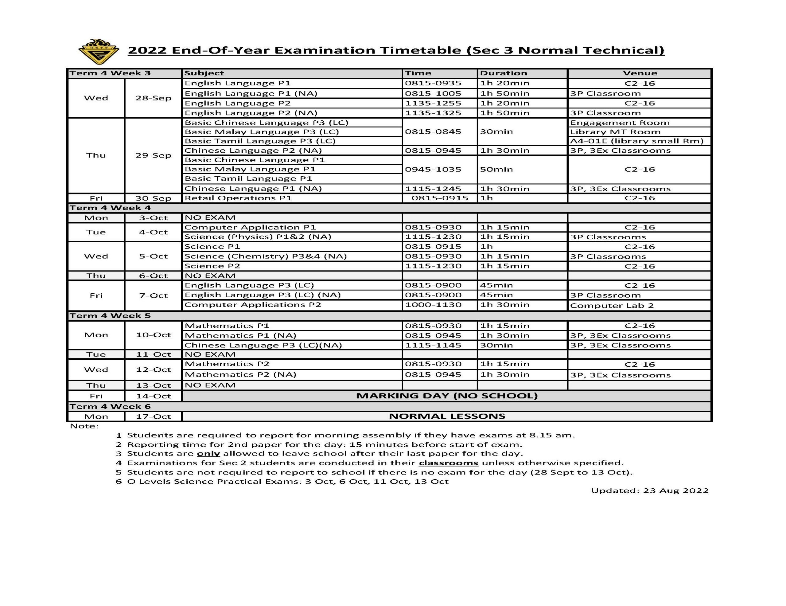 Exam Timetable